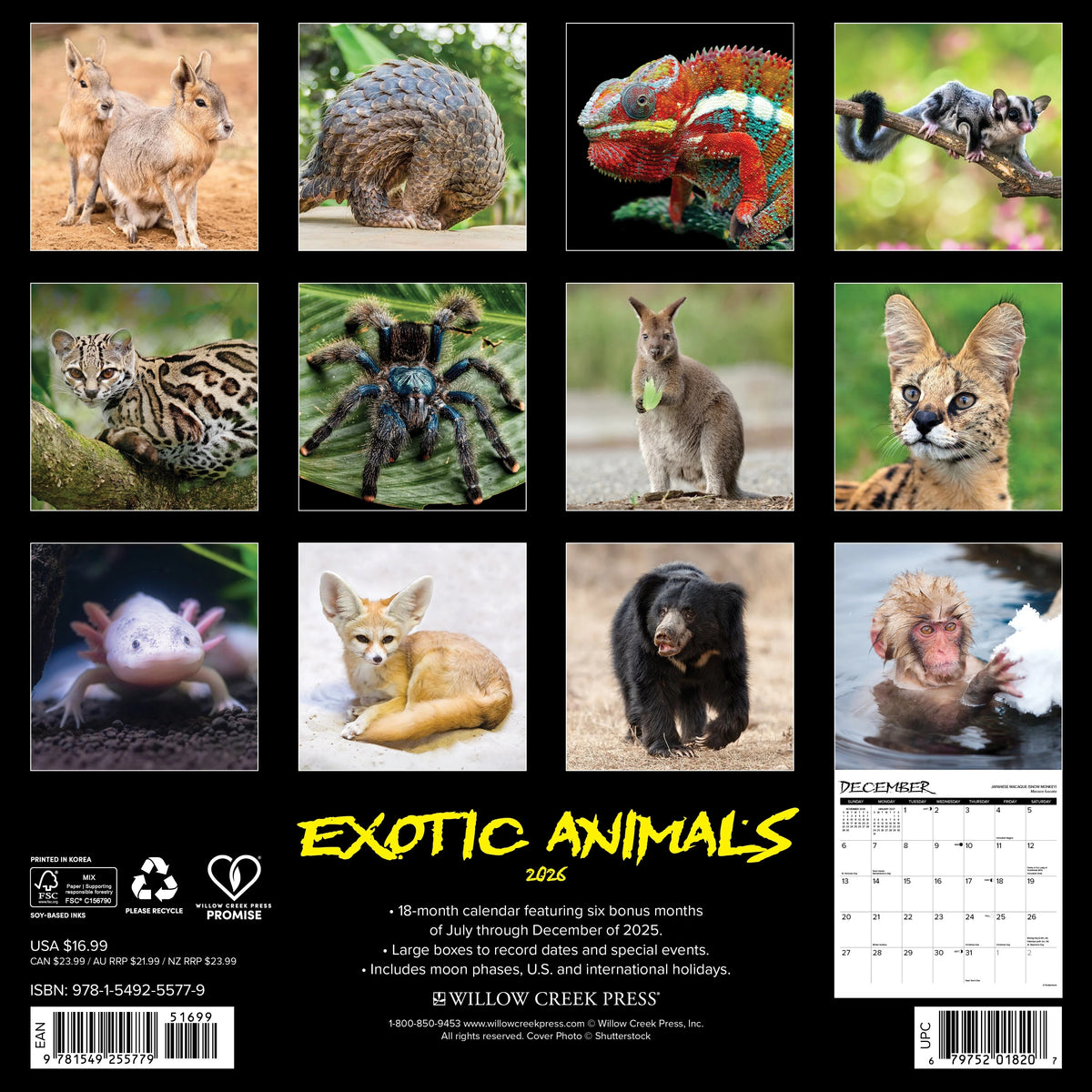 2026 Exotic Animals Wall Calendar – Jerrol's